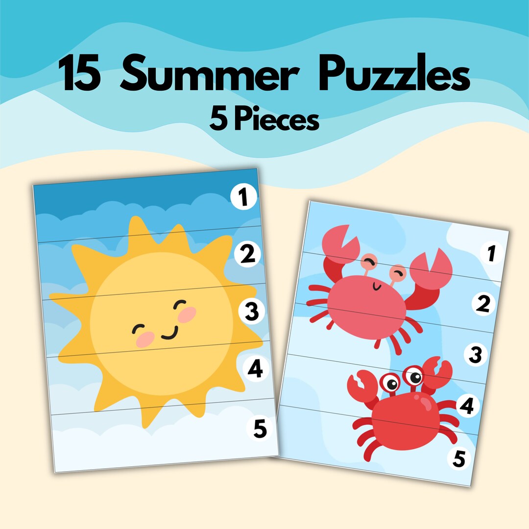 15 Summer Puzzles - 5 Pieces Each; PDF Printable File Instant Download ...