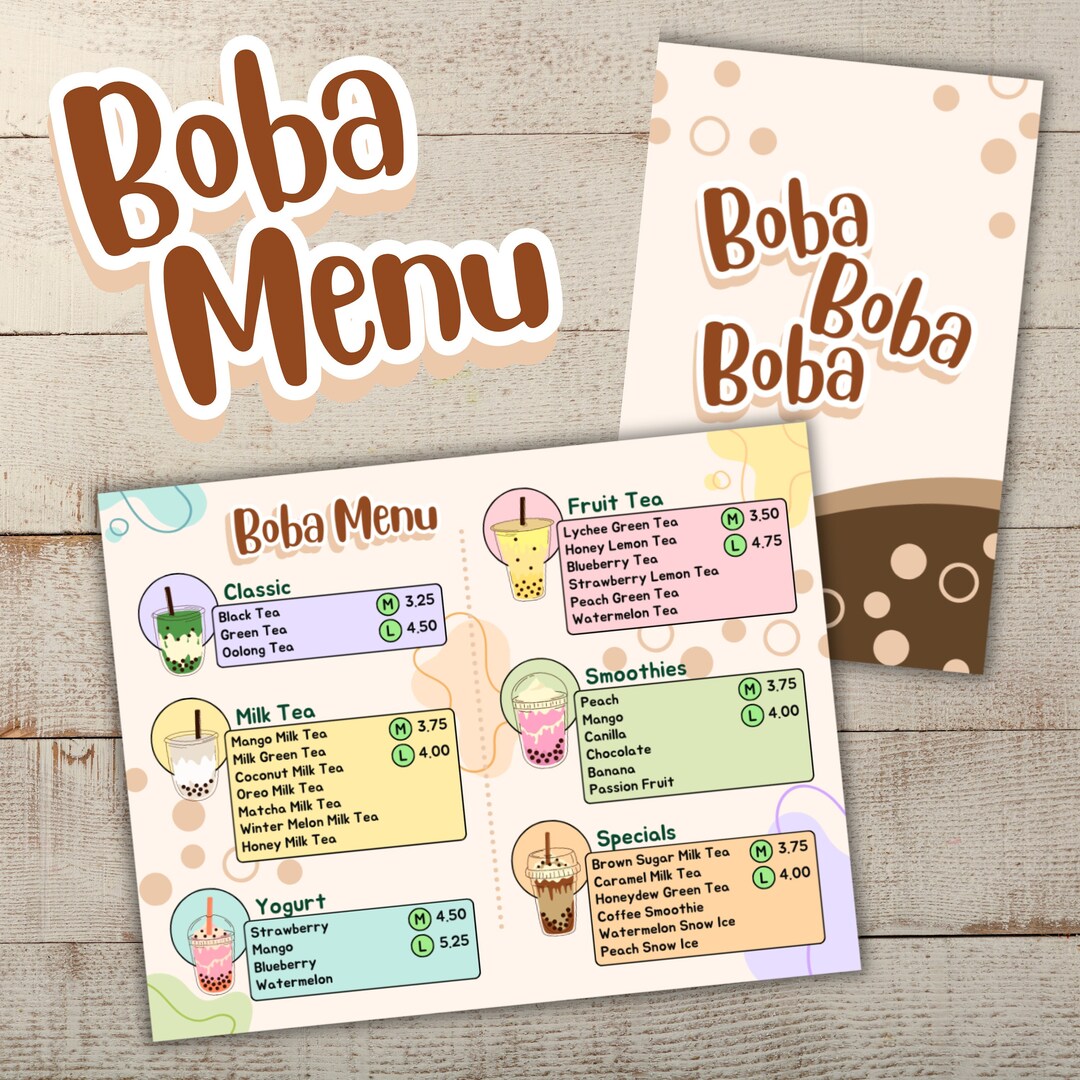 Boba Menu for Dramatic Play Area - PDF Printable File - Etsy