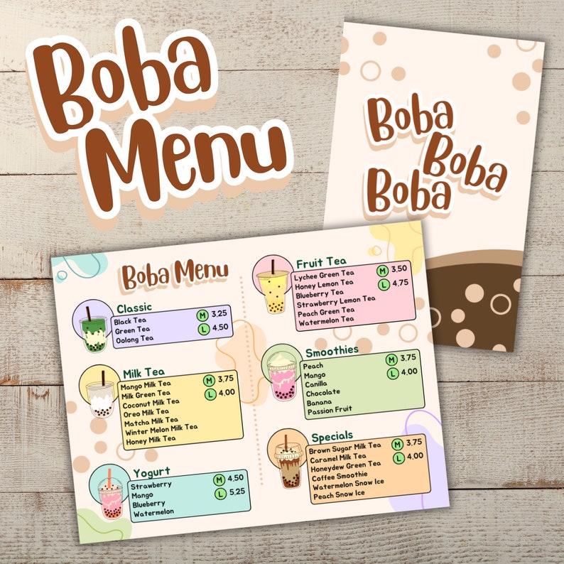 Boba Menu for Dramatic Play Area - PDF Printable File - Etsy