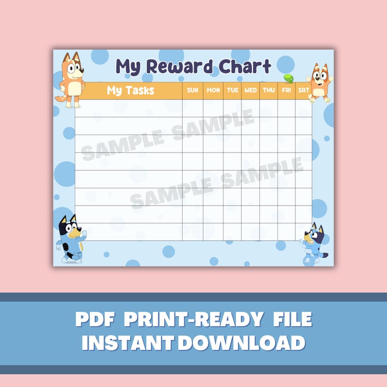 Bluey Reward Chart PDF Printable File - Preschool, Kindergarten ...
