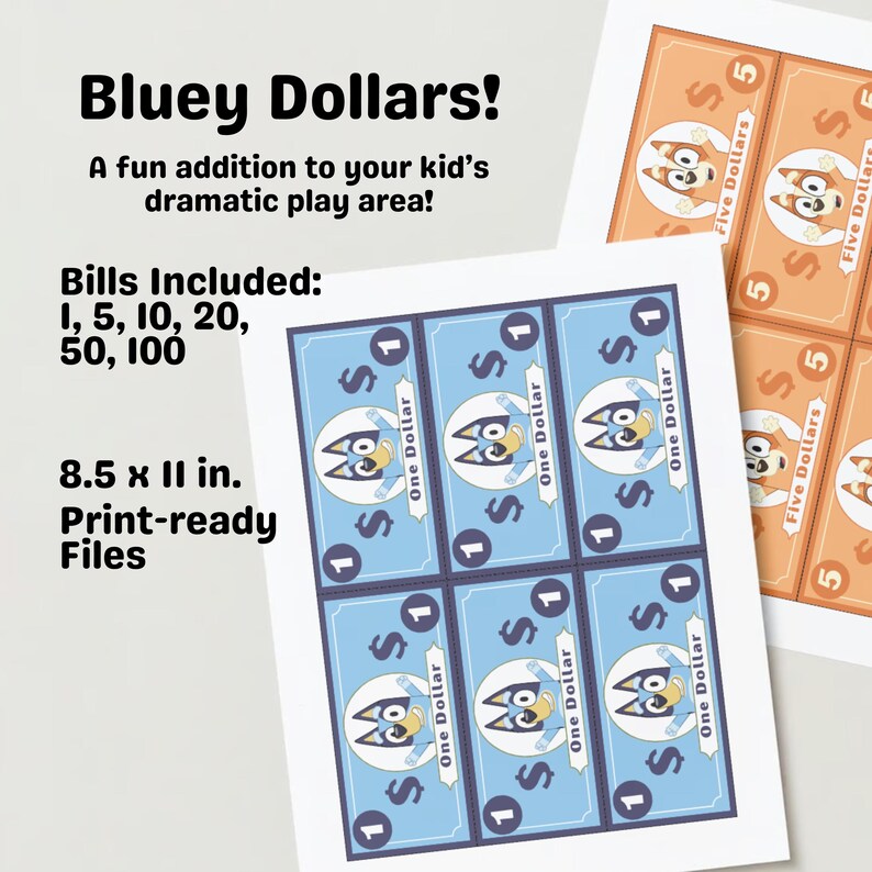 Blue Dog Dollars Pretend Money for Dramatic / Pretend Play Area PDF ...