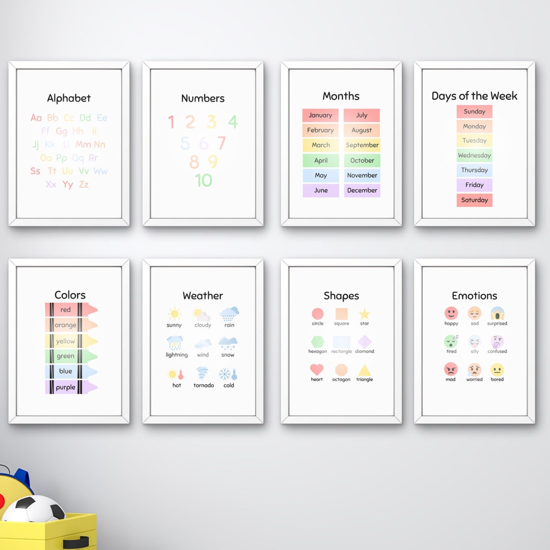 Rainbow Pastel Educational Posters for Kid's Bedroom or Playroom - PDF ...