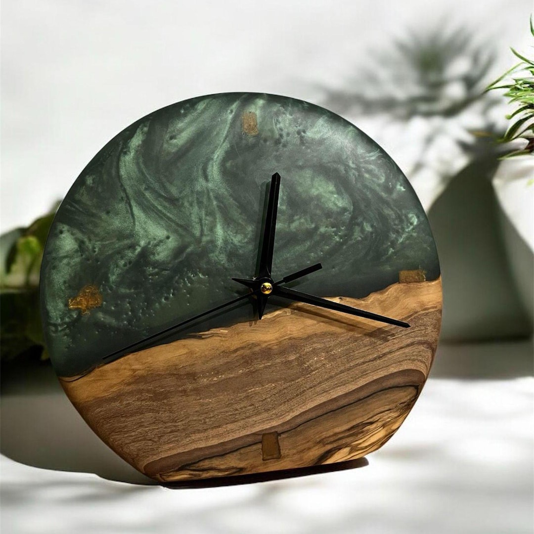 Epoxy Table Top Clock, Olive Wood Epoxy Clock, Rusik Table Clock ...