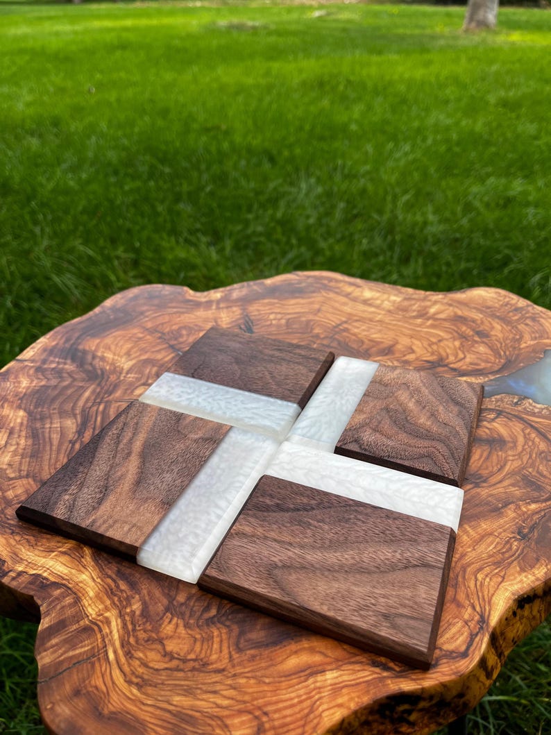 Walnut Epoxy Coaster, Resin Wood Coasters, Wood Coasters, Black ...