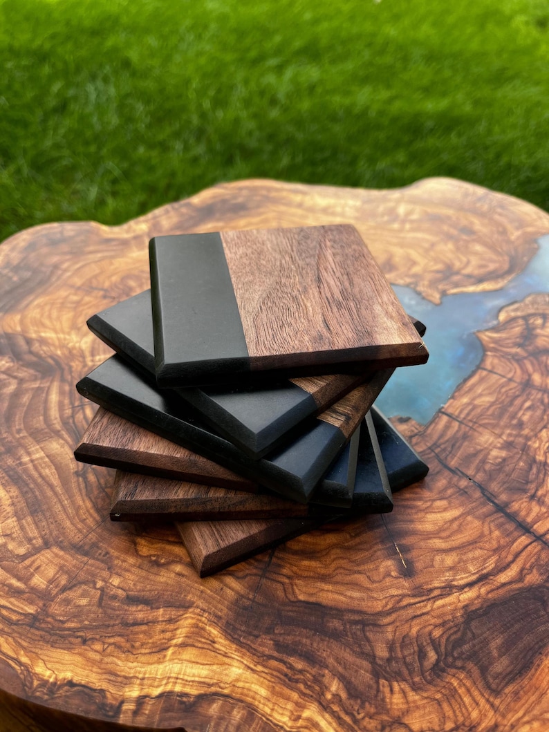 Walnut Epoxy Coaster, Resin Wood Coasters, Wood Coasters, Black ...