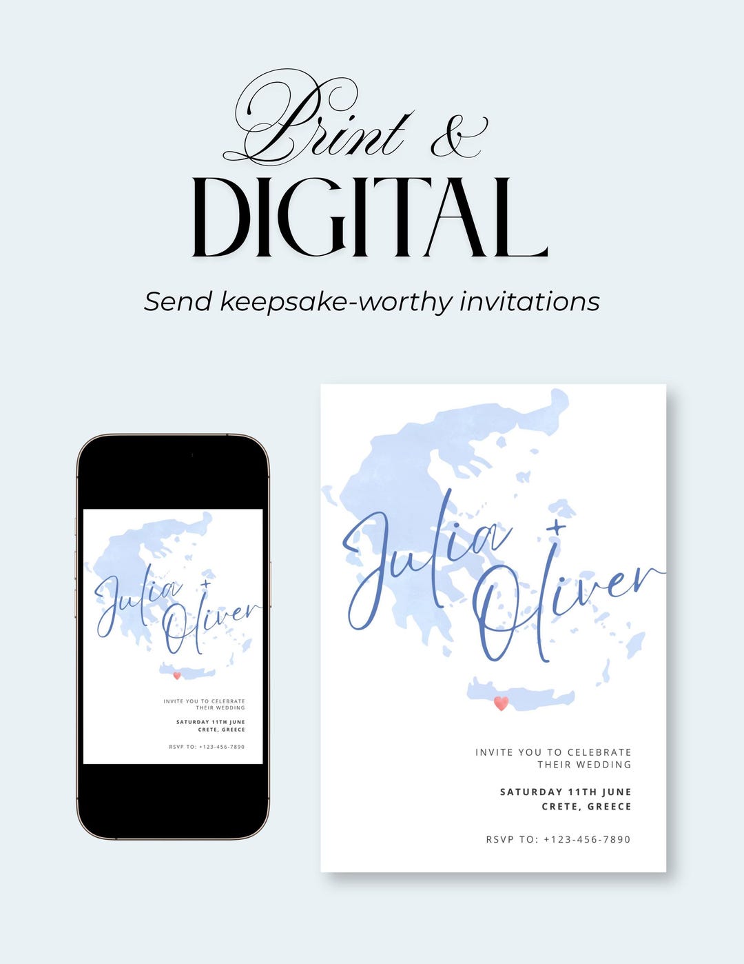 Greek Wedding Invitation Template | Crete Destination Wedding ...