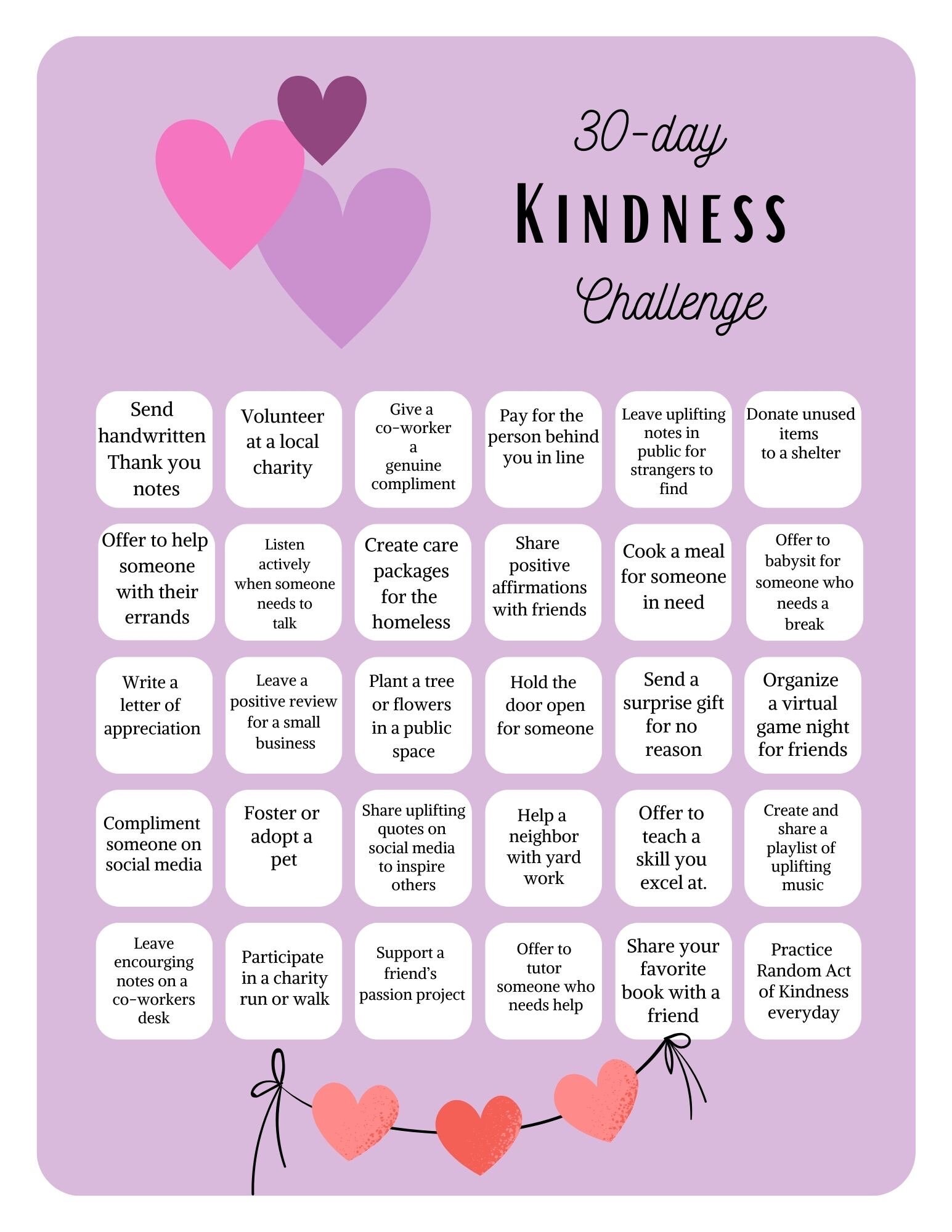 30 Day Kindness Challenge - Etsy