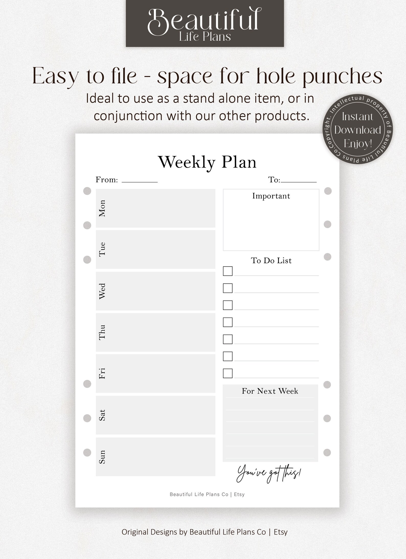 Undated Weekly Planner Printable Digital Planner PDF Weekly Weekly Home ...