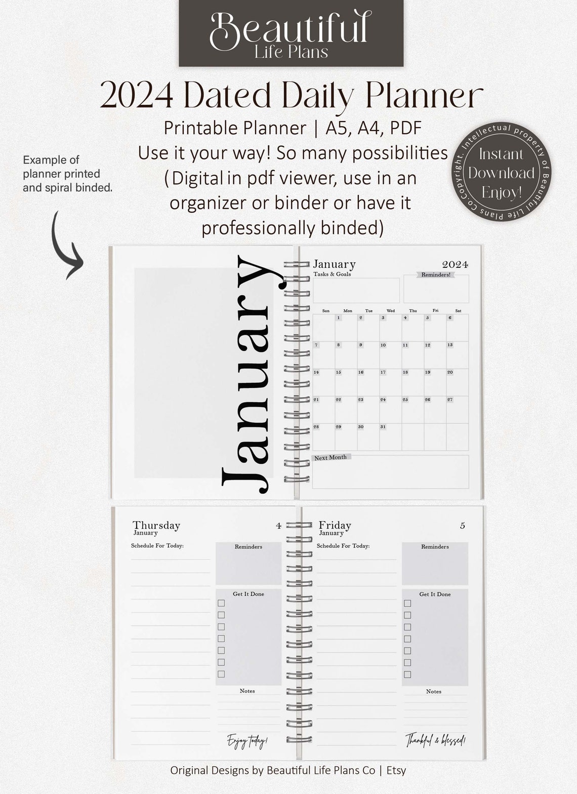 2024 Daily Planner Printable Vertical Planner 2024 Printable 2024 ...