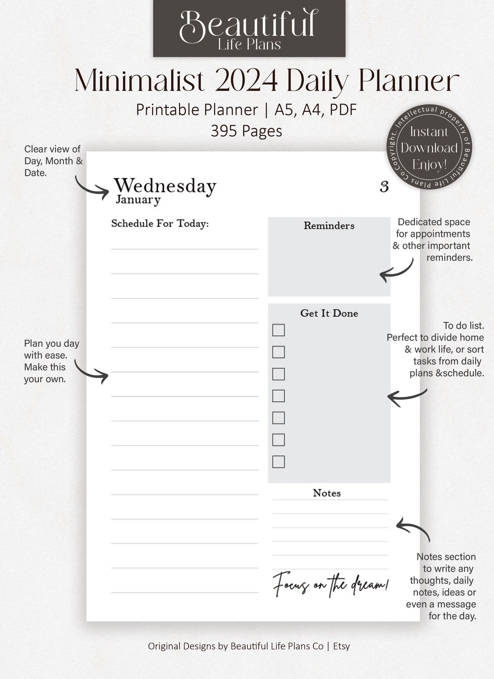 2024 Daily Planner Printable Vertical Planner 2024 Printable 2024 ...
