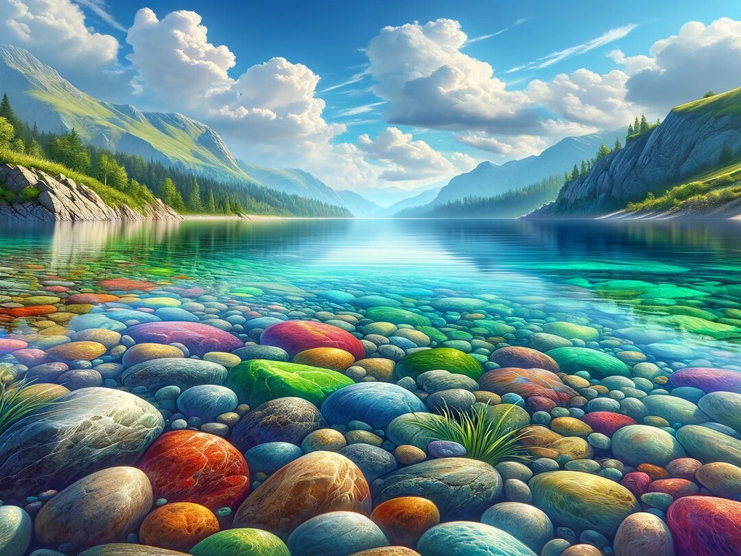 Printable Lake Landscape Painting, Lake Art Print, Lake Wall Art ...