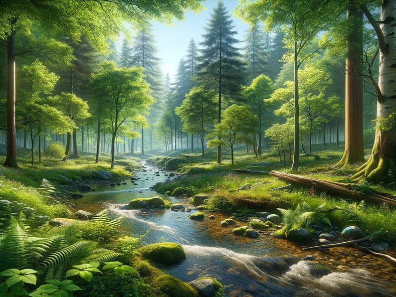 Printable Forest Painting, Natural Landscape Art Print, Forest Wall Art ...