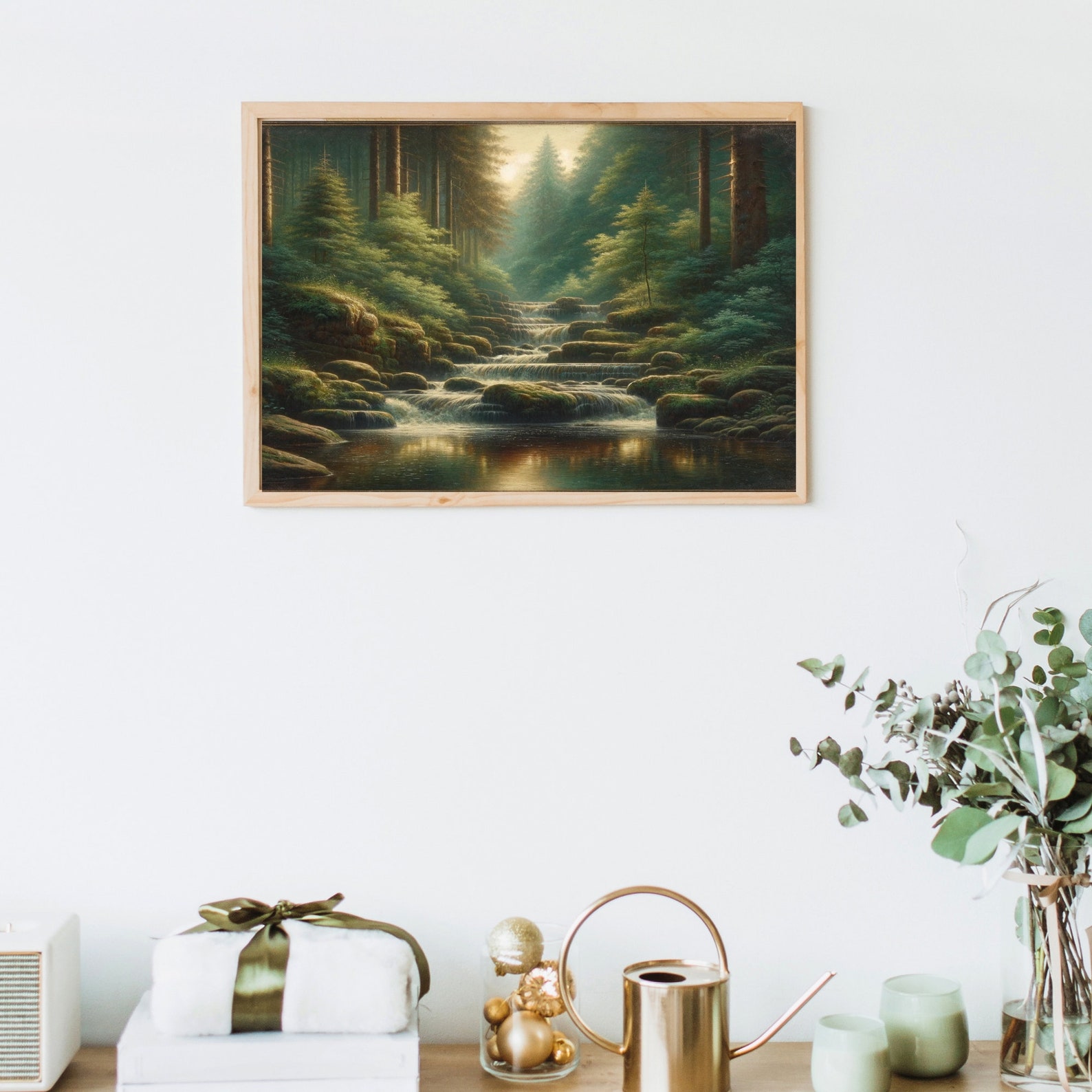 Printable Forest Stream Landscape Painting, Vintage Landscape Art Print ...