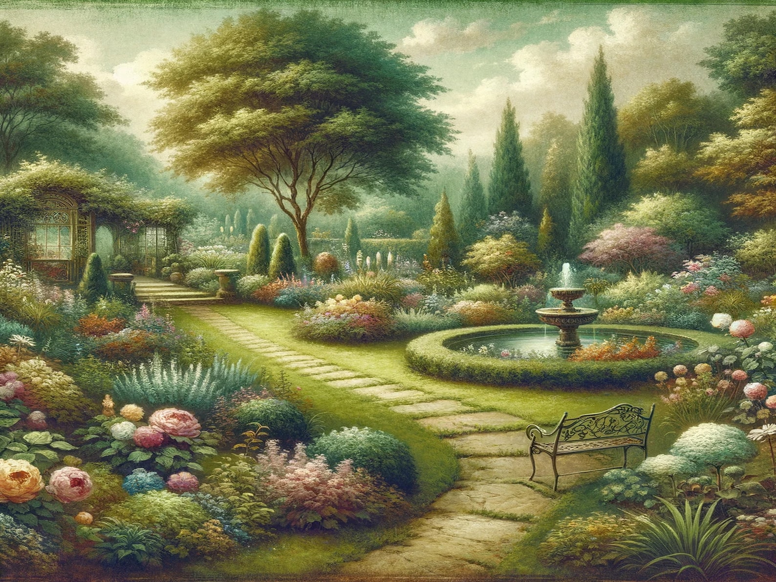 Printable Garden Painting, Vintage Garden Art Print, Garden Wall Art ...