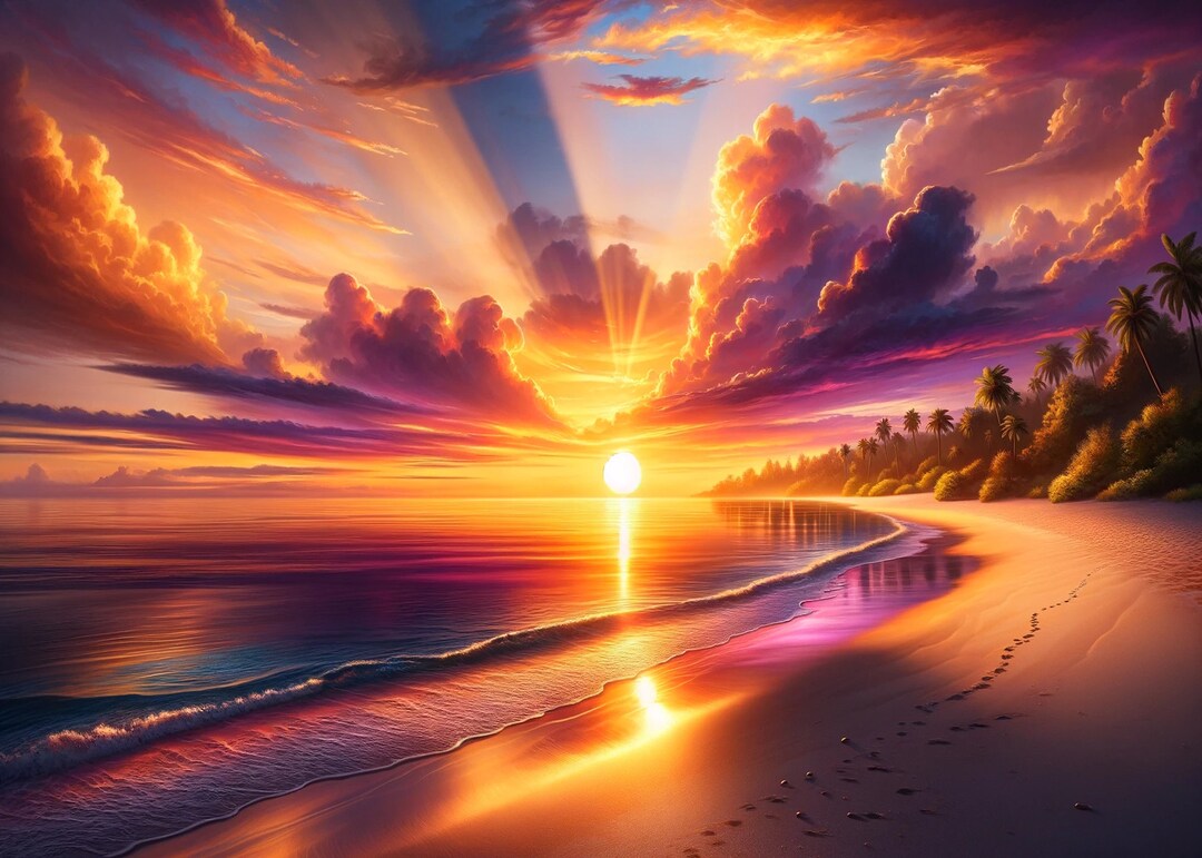 Printable Sunset Painting, Wall Art Digital Download - Etsy