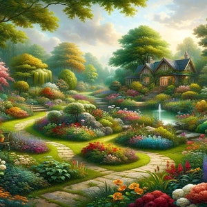 Printable Garden Landscape Painting, Vintage Art Print, Garden Wall Art ...