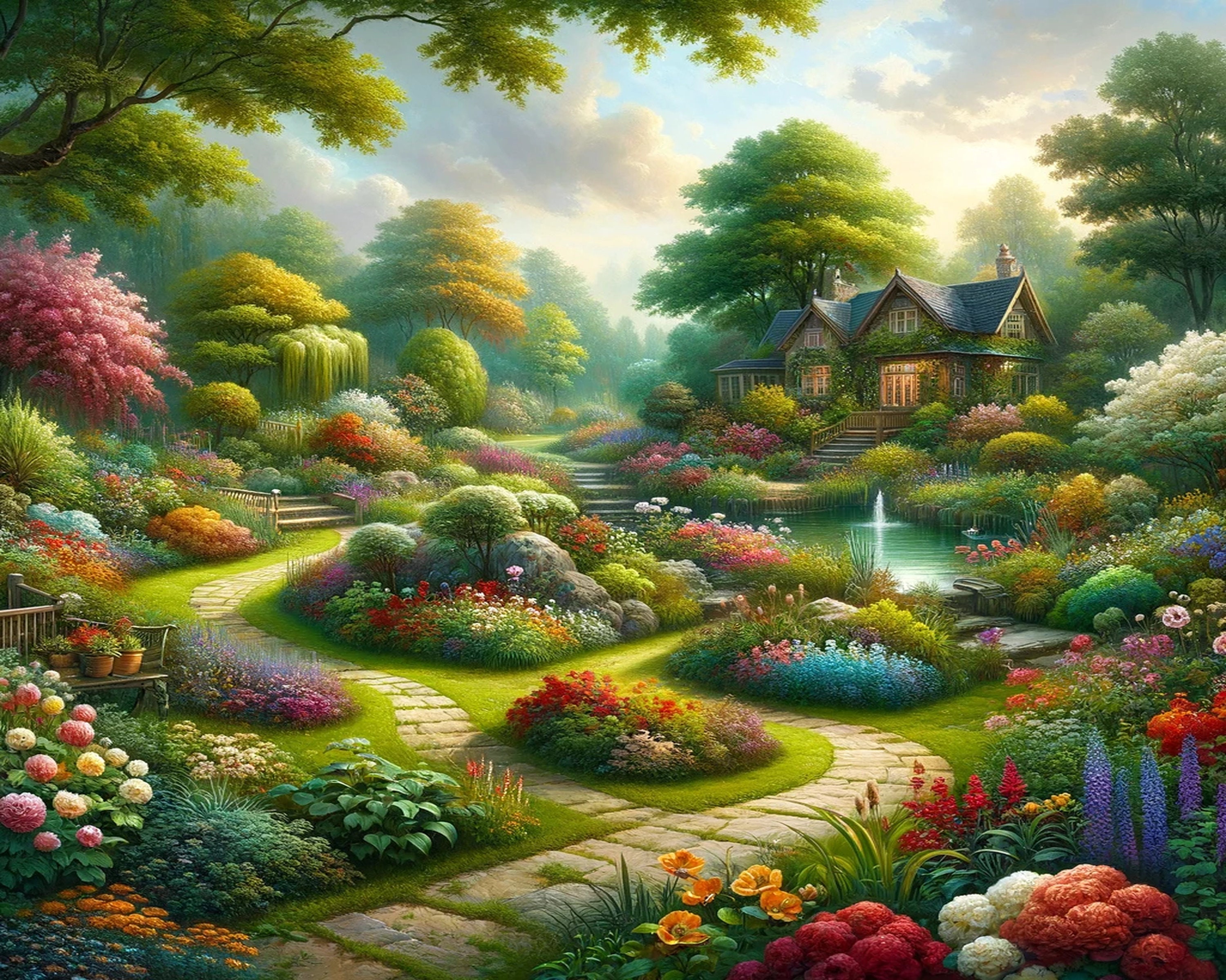 Printable Garden Landscape Painting, Vintage Art Print, Garden Wall Art ...