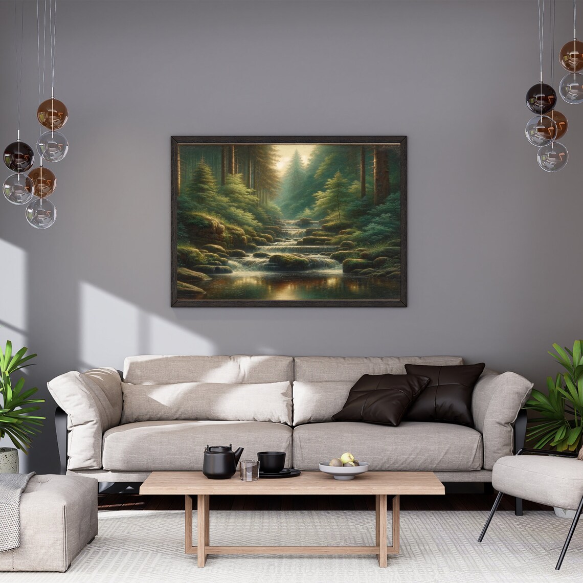 Printable Forest Stream Landscape Painting, Vintage Landscape Art Print ...