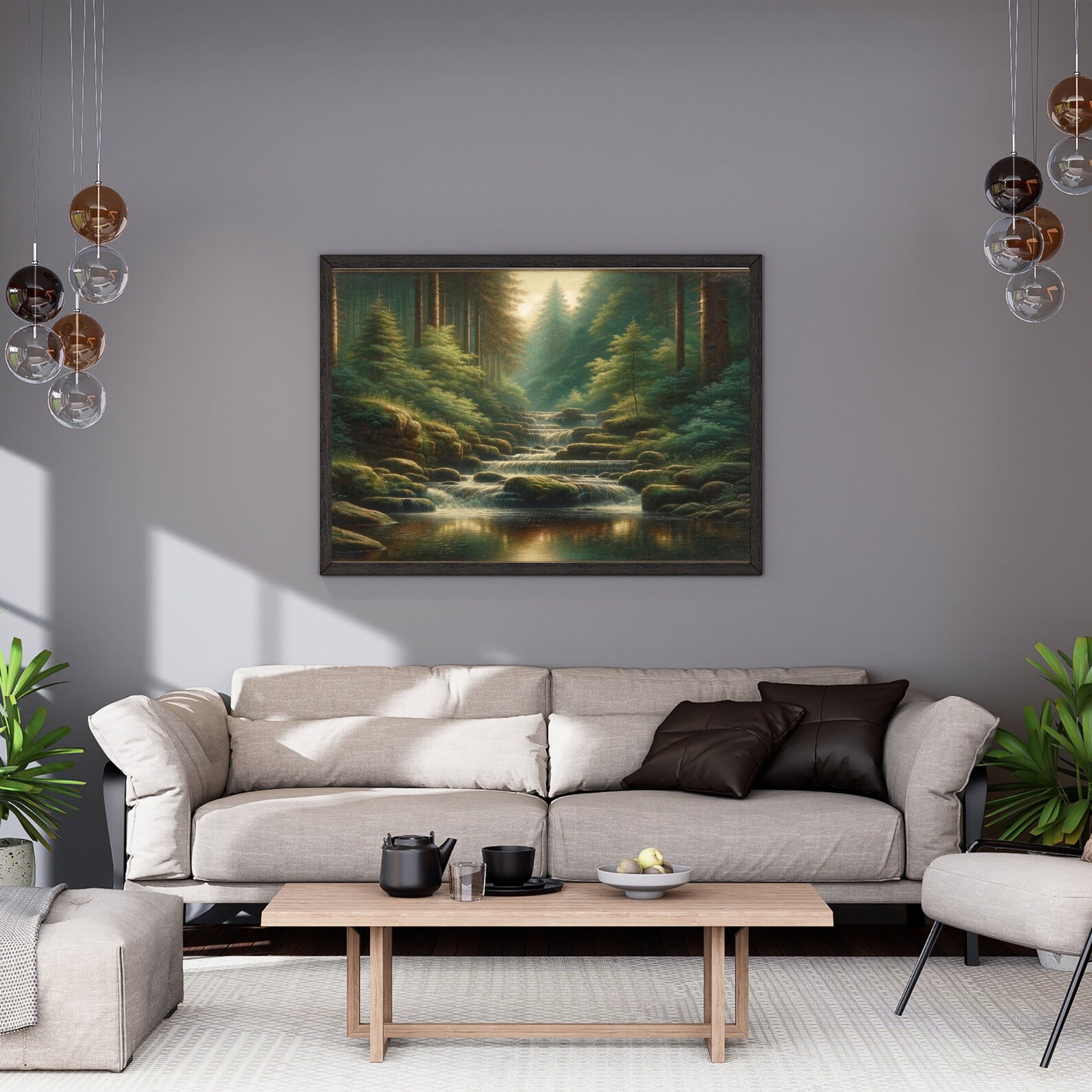 Printable Forest Stream Landscape Painting, Vintage Landscape Art Print ...