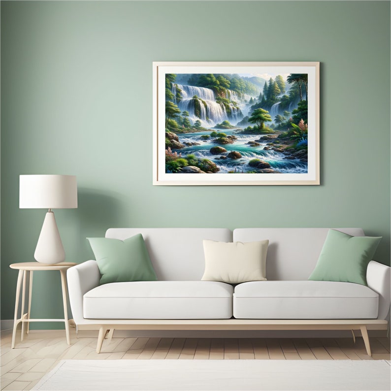 Printable Waterfall Painting, Waterfalls Art Print, Waterfall Wall Art ...