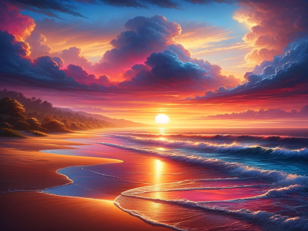 Printable Sunset Landscape Painting, Sunset Landscape Art Print, Sunset ...