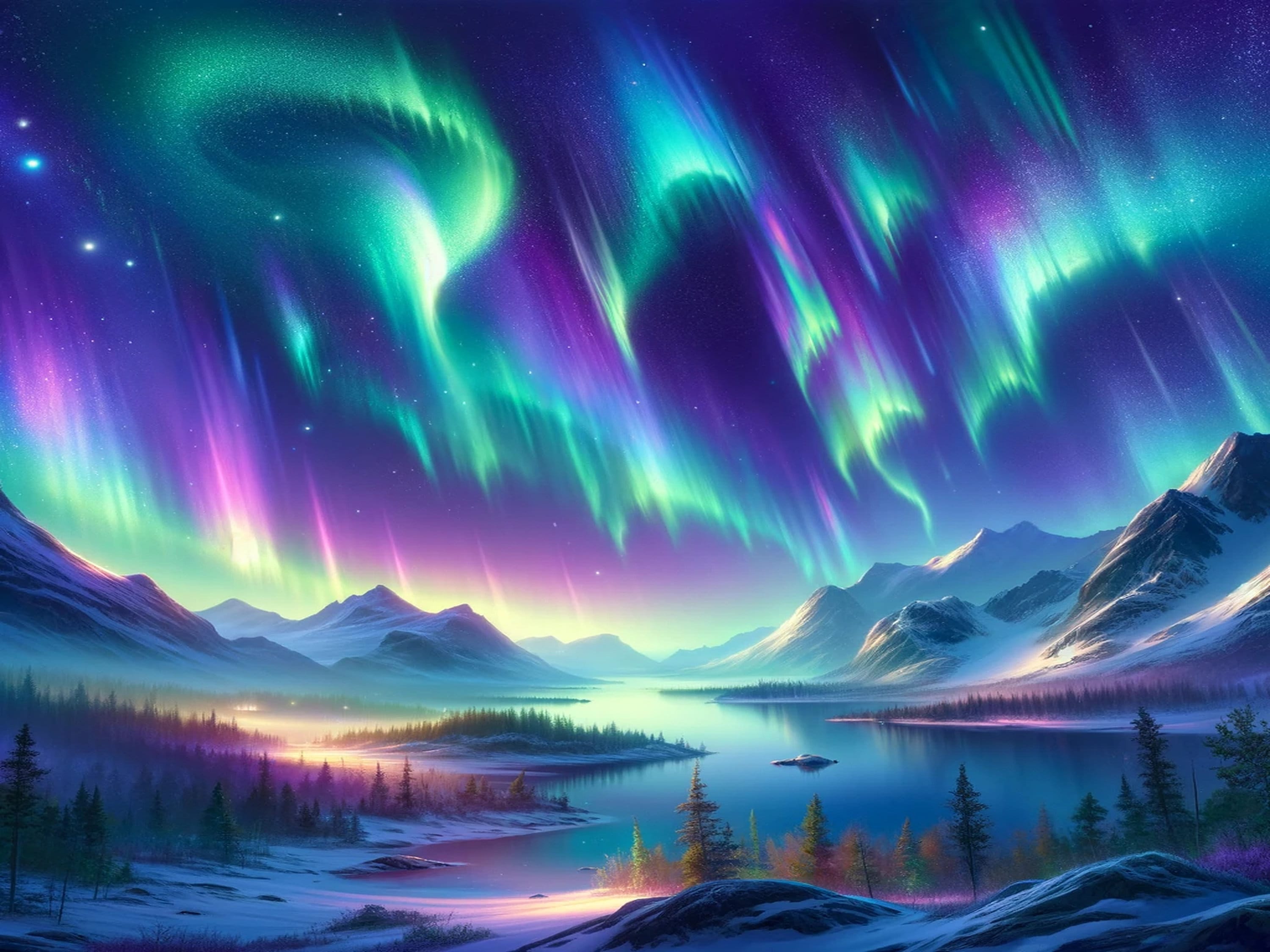 Printable Aurora Borealis Painting, Northern Lights Painting, Northern ...