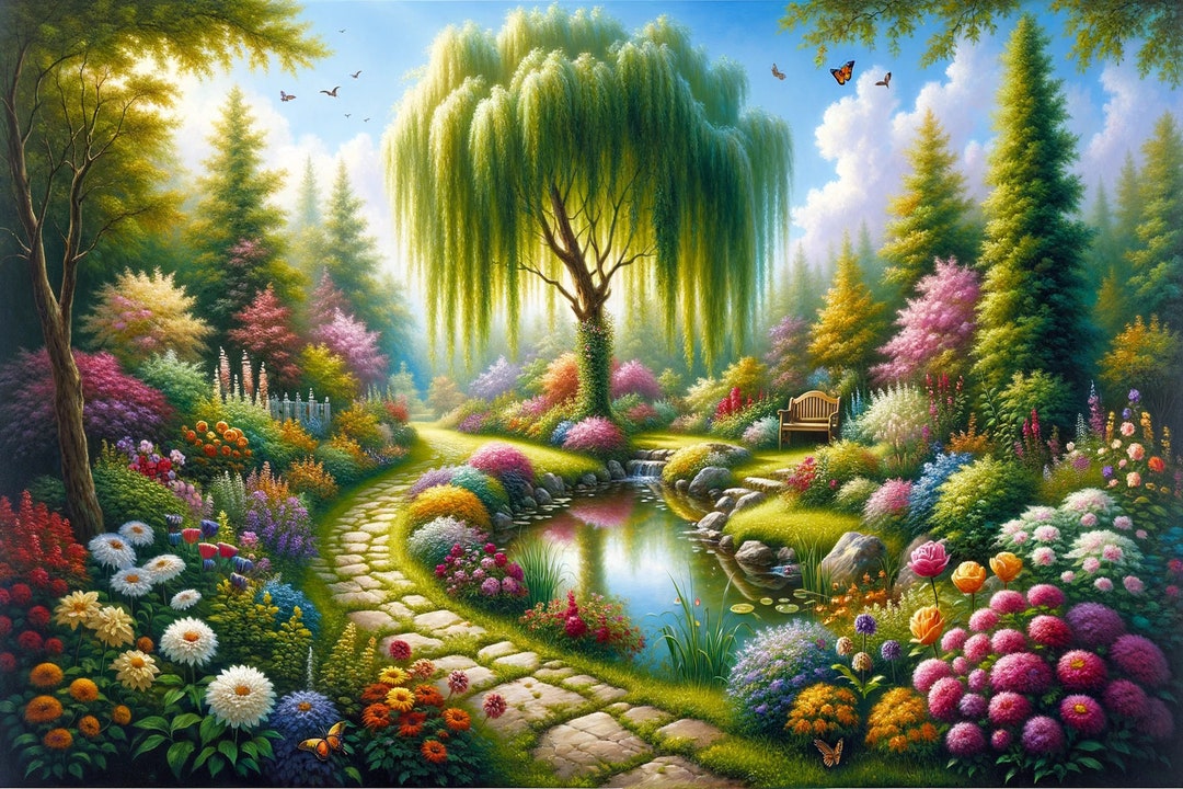 Printable Beautiful Garden Painting, Wall Art Digital Download - Etsy