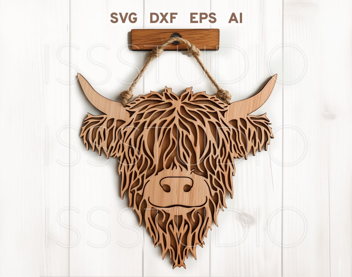 Highland Cow Laser Cut File Layered Highland Cow Svg Dxf Long Hair