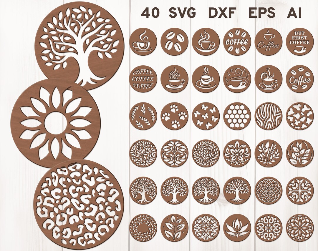 Round Coffee Tea Coaster Svg, Coffee Coaster Laser Cut File, Coaster ...