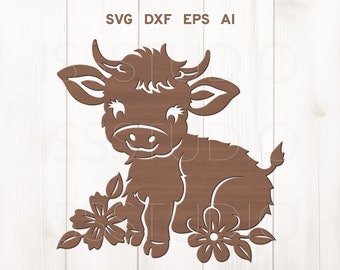 Highland Cow Laser Cut File, Baby Highland Cow Svg Dxf, Long Hair Cow ...