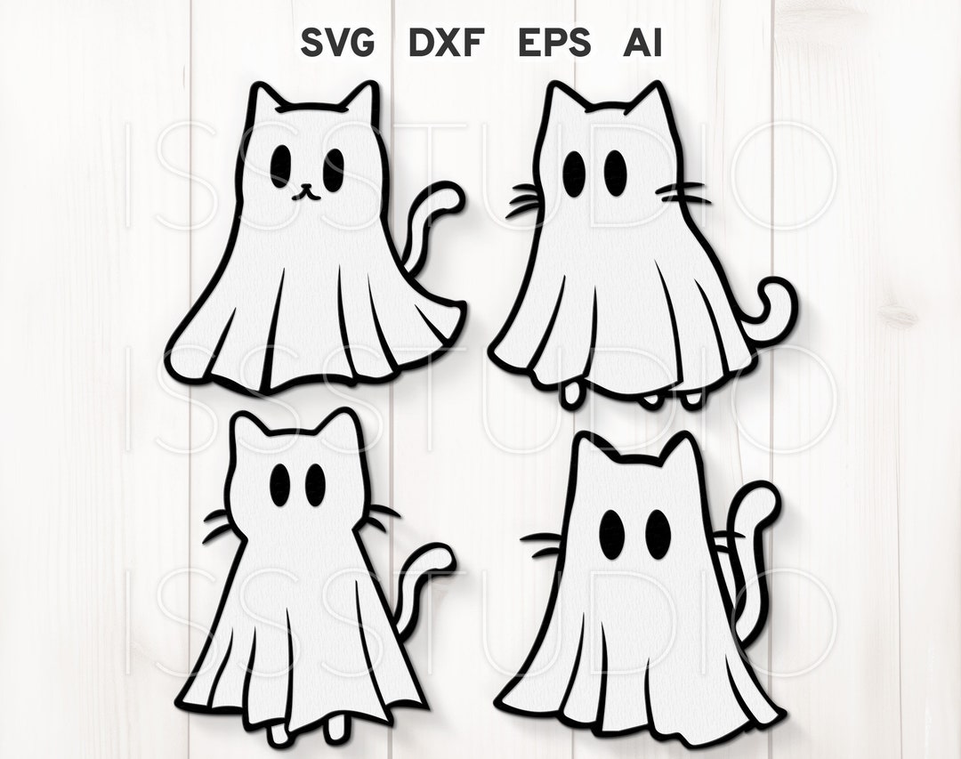 Сute Ghost Cats Svg, Halloween Cat Bundle, Halloween Cats Laser Cut ...