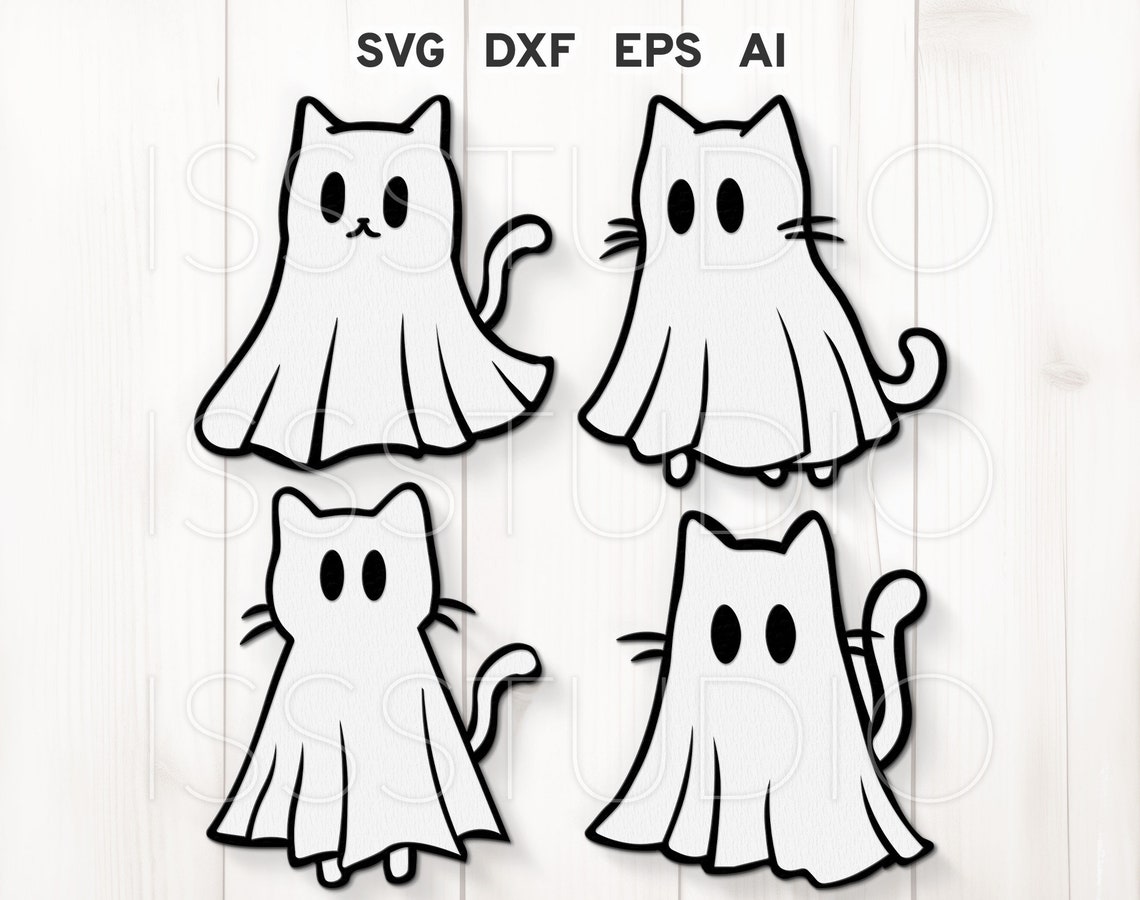 Сute Ghost Cats Svg, Halloween Cat Bundle, Halloween Cats Laser Cut ...