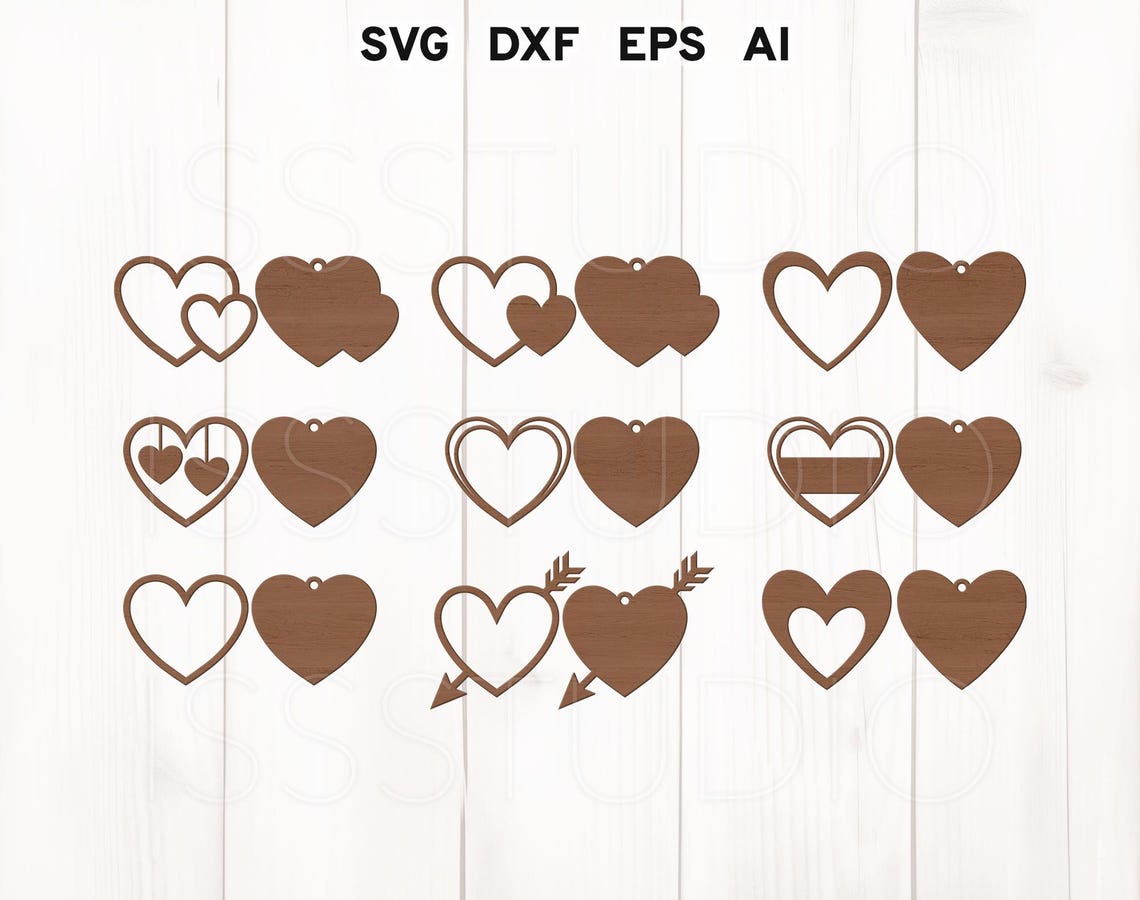 Valentines Hearts Name Tags SVG, Heart Ornaments Svg Laser Cut ...