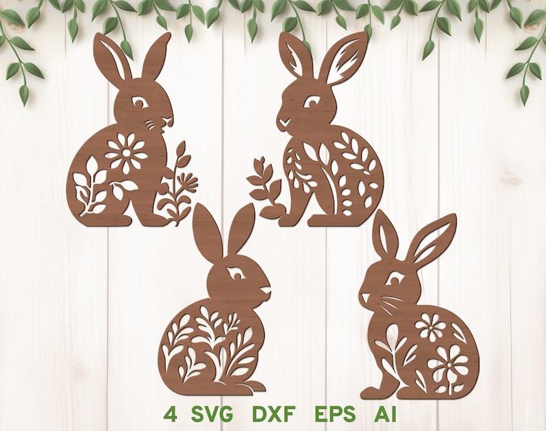 Floral Bunny Svg, Easter Bunny Laser Cut File, Standing Easter Ornament ...