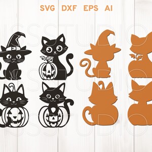 Halloween Cat Bundle, Halloween Cats Laser Cut File, Cat With Pumpkin ...