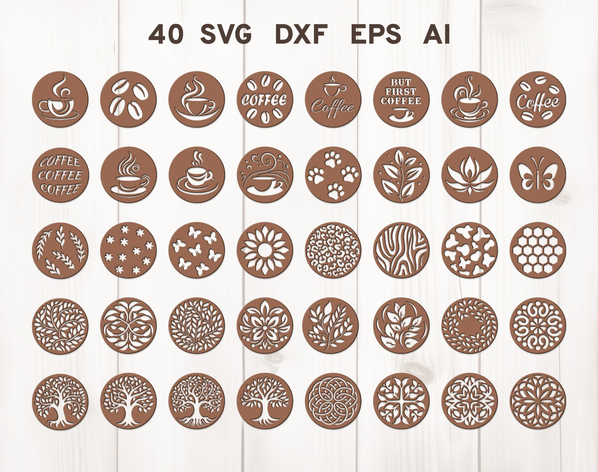 Round Coffee Tea Coaster Svg, Coffee Coaster Laser Cut File, Coaster ...