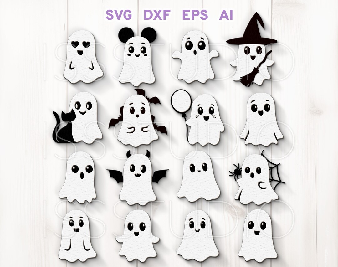 Ghost Bundle Svg, Ghost Glowforge Svg, Halloween Laser Cut File, Ghost ...