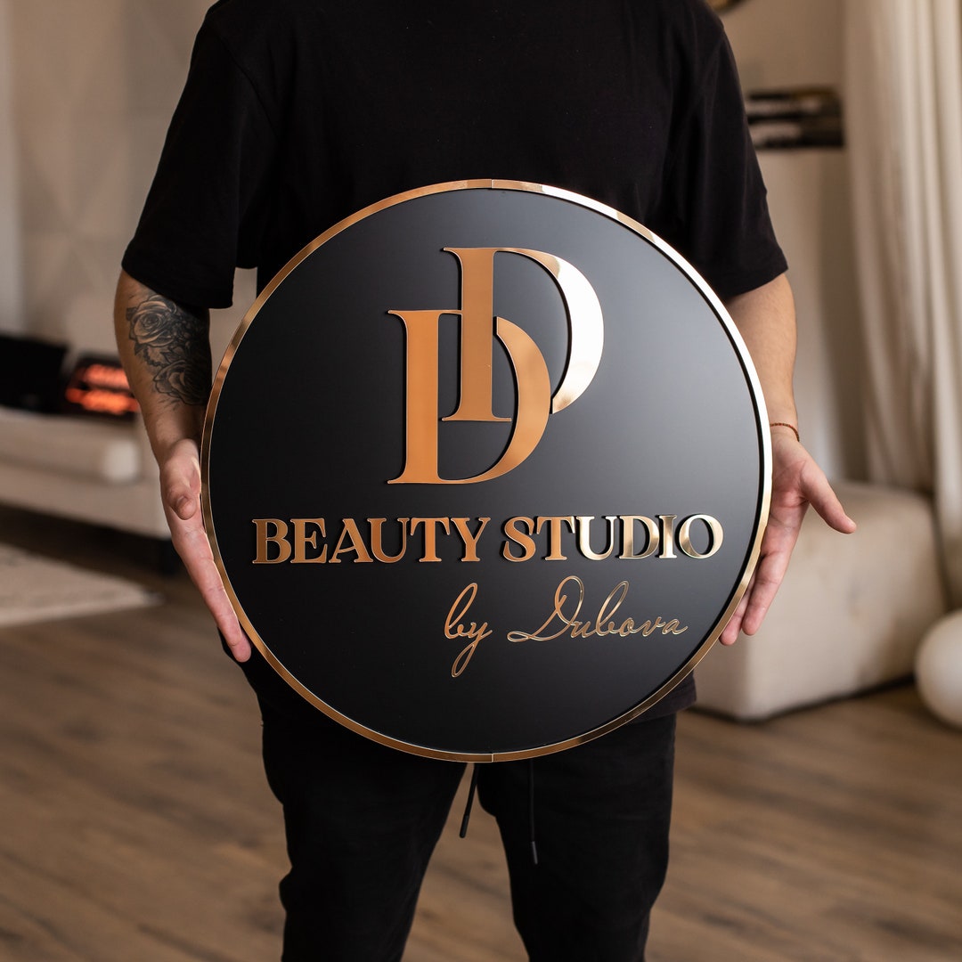 3D Round Business Logo Sign Custom Gold Sign Salon Decor - Etsy