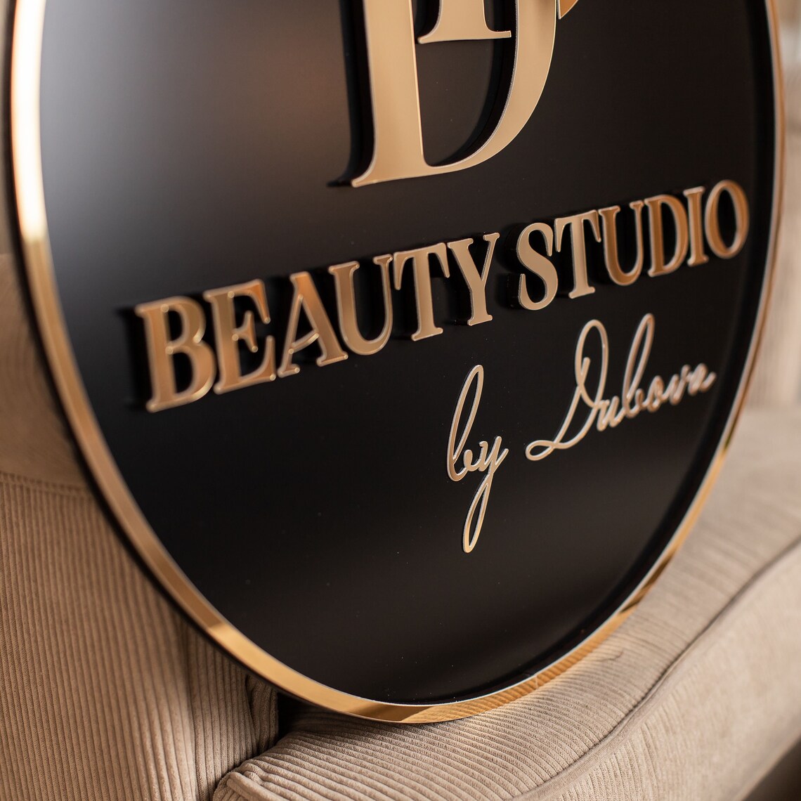 3D Round Business Logo Sign Custom Gold Sign Salon Decor Beauty Salon ...