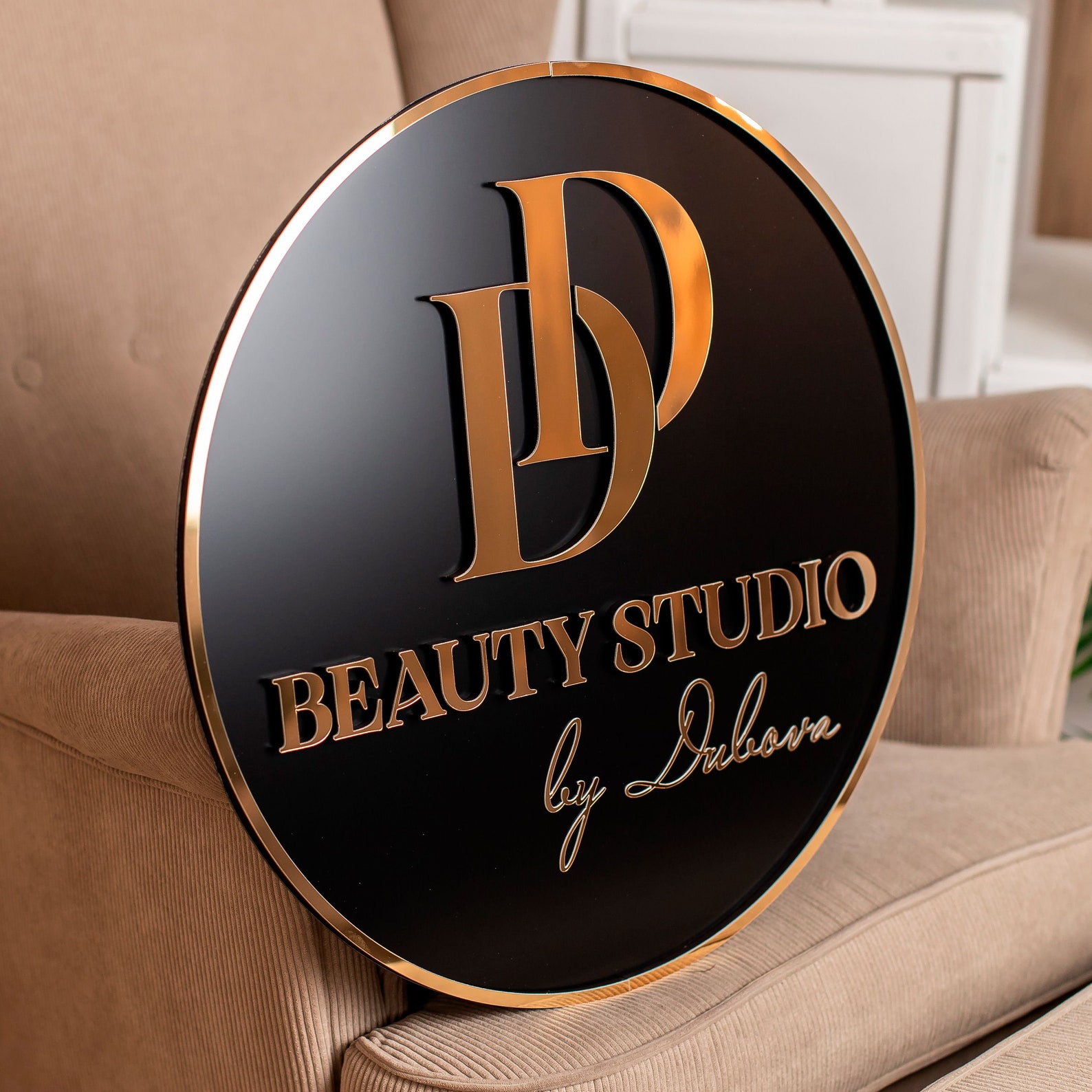 3D Round Business Logo Sign Custom Gold Sign Salon Decor Beauty Salon ...