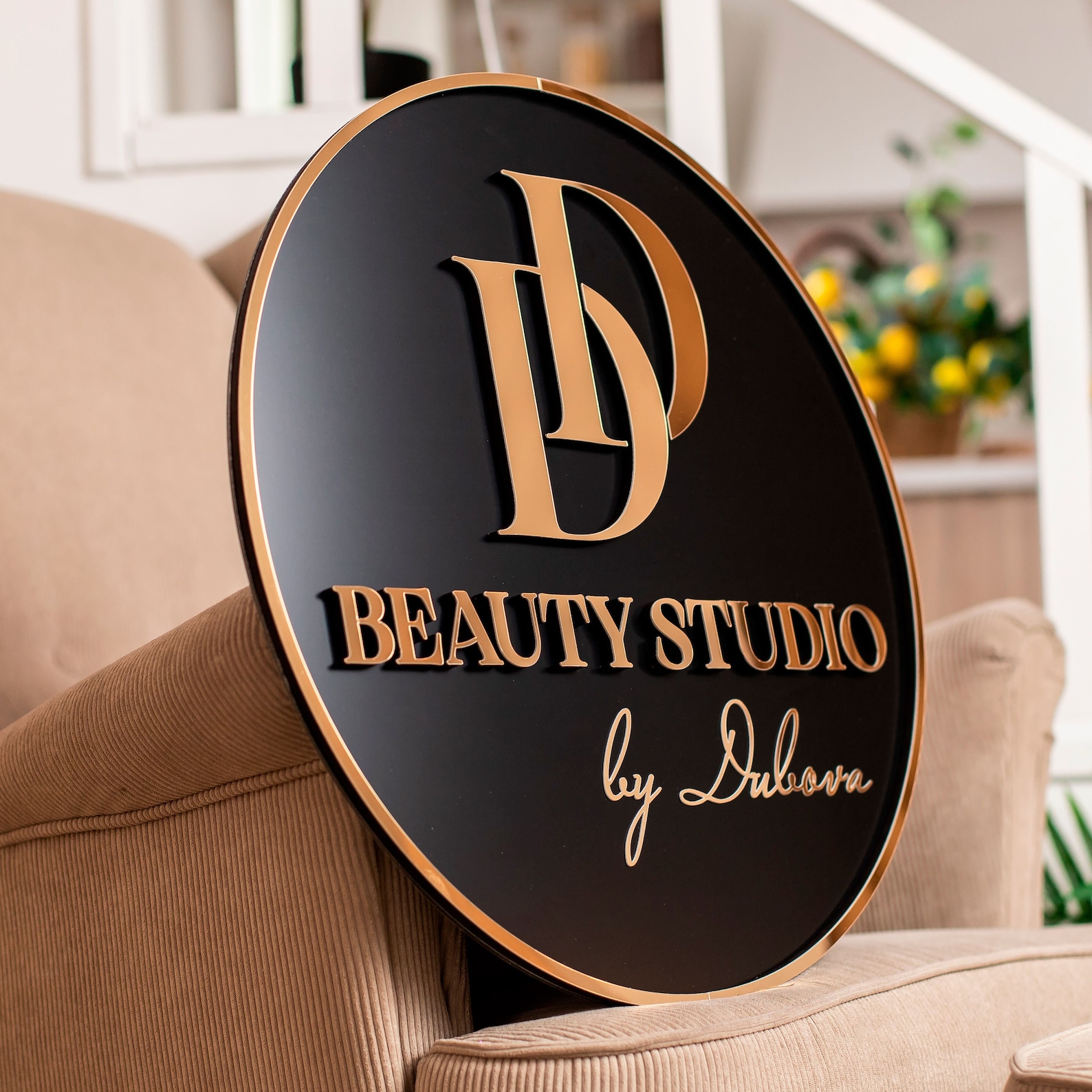3D Round Business Logo Sign Custom Gold Sign Salon Decor Beauty Salon ...