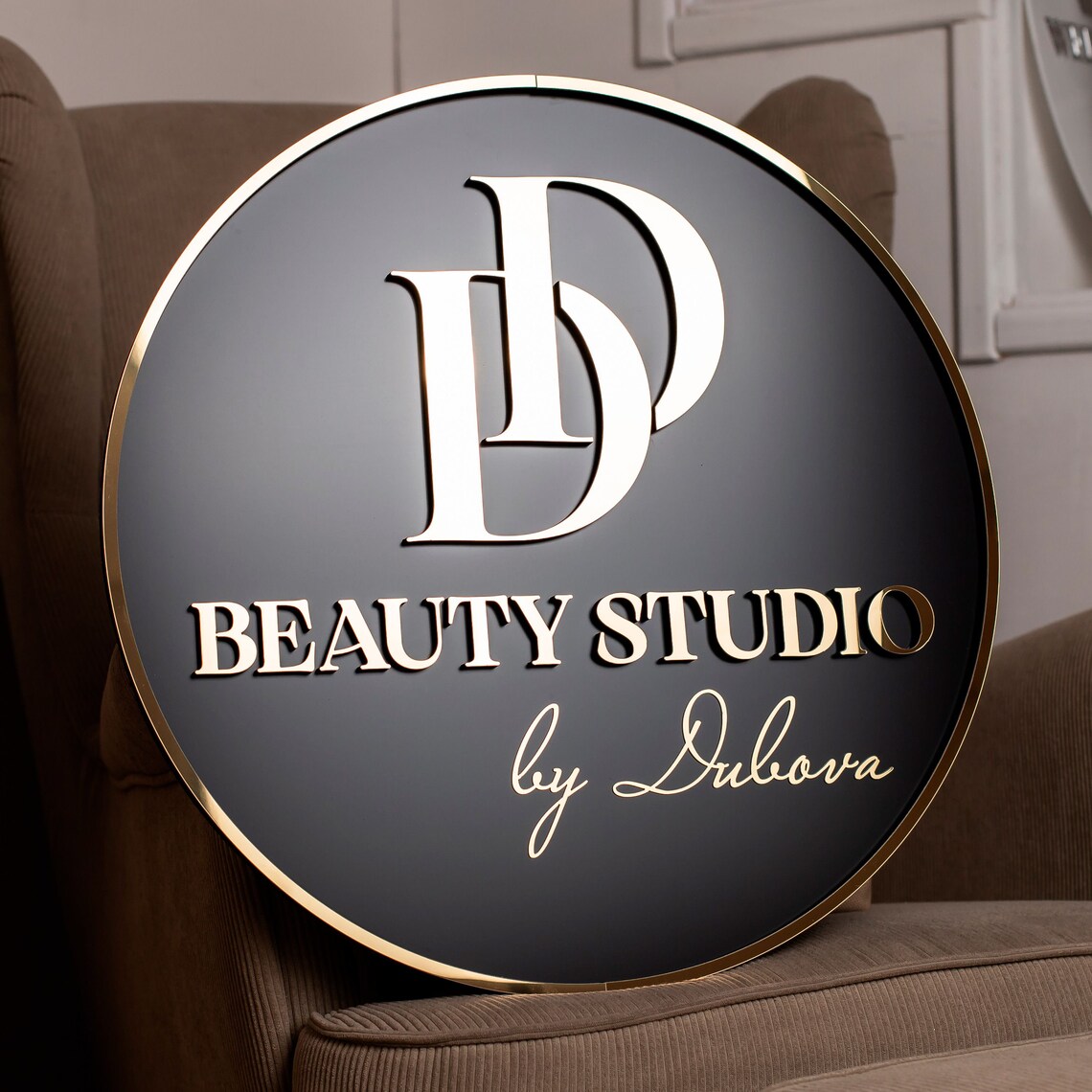 3D Round Business Logo Sign Custom Gold Sign Salon Decor Beauty Salon ...