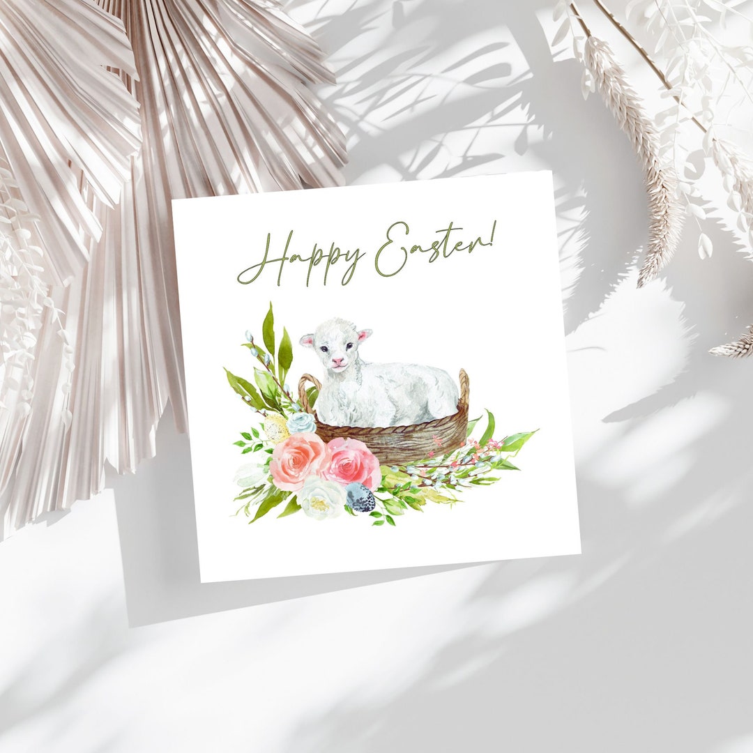 Religious Easter Lamb Card PRINTABLE, Single Happy Easter Religious Card, Resurrection Easter ...