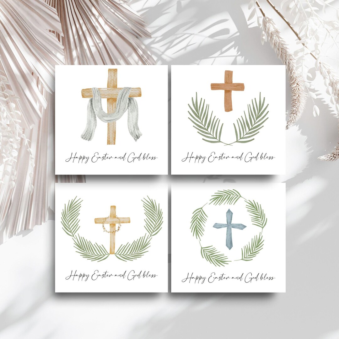 Watercolor Easter Cross Cards, Printable Christian Greetings (PDF) - Etsy