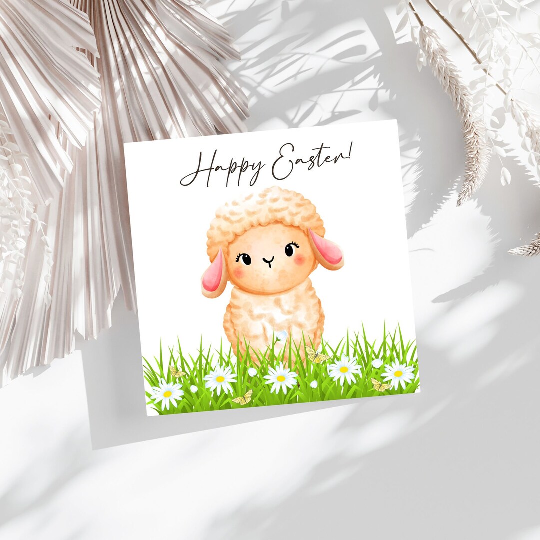 Cute Easter Lamb Single Card, PRINTABLE Religious Happy Easter Card ...