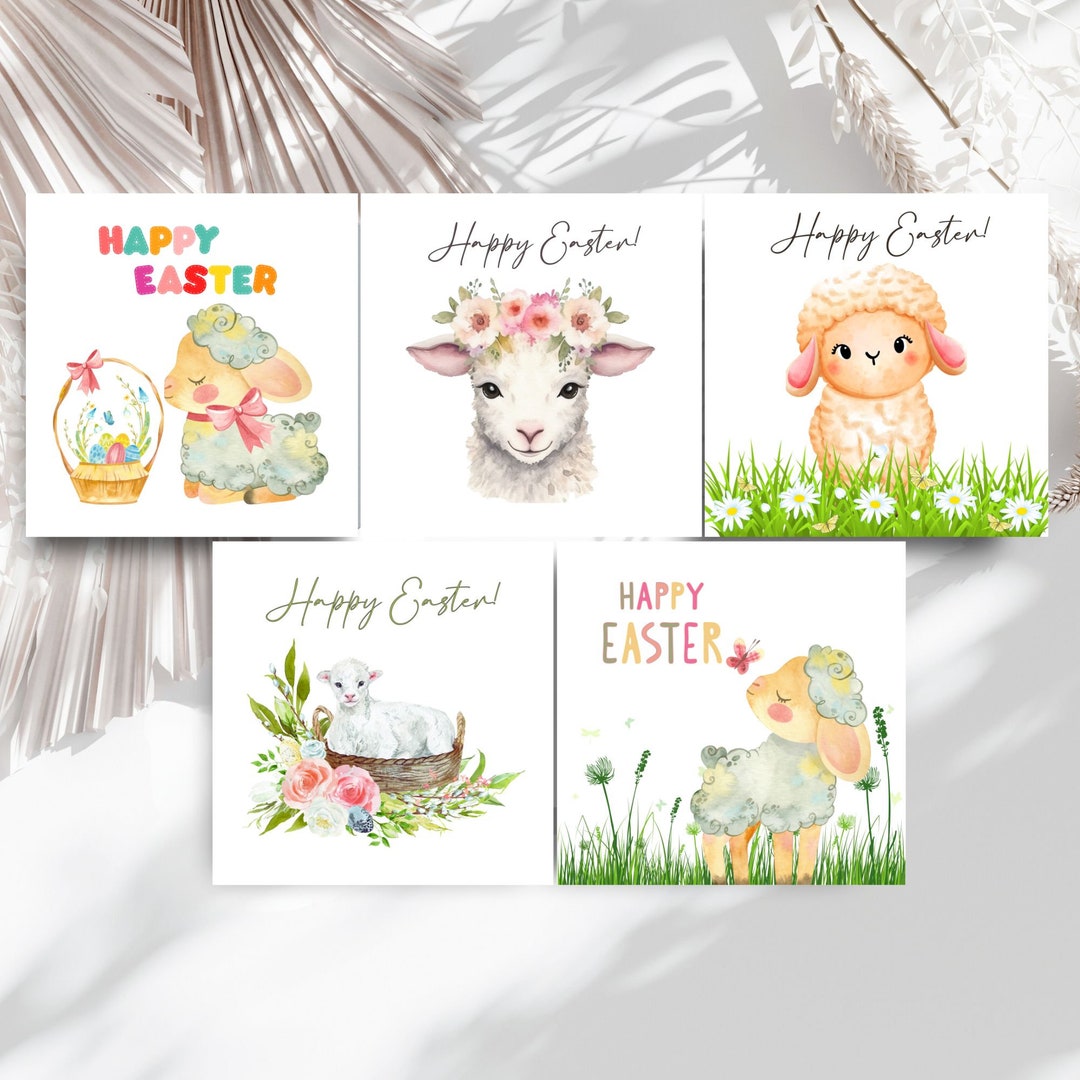 Easter Lamb Cards Set of 5 PRINTABLE, Religious Happy Easter Cards ...