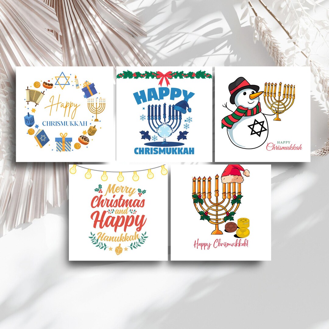 Set of 5 Chrismukkah Cards PRINTABLE, Happy Chrismukkah Cards ...