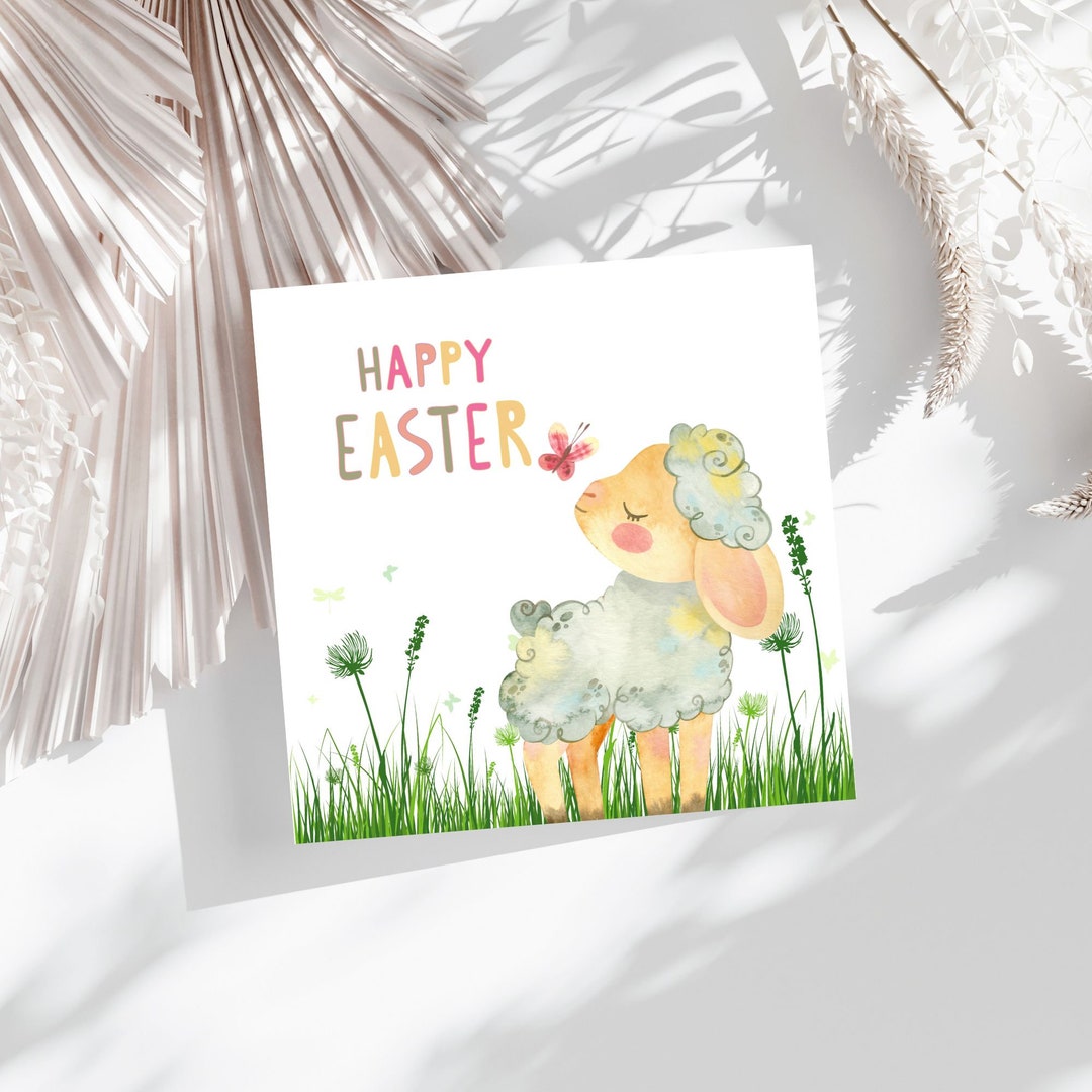 Cute Easter Lamb Card PRINTABLE, Single Happy Easter Religious Card ...