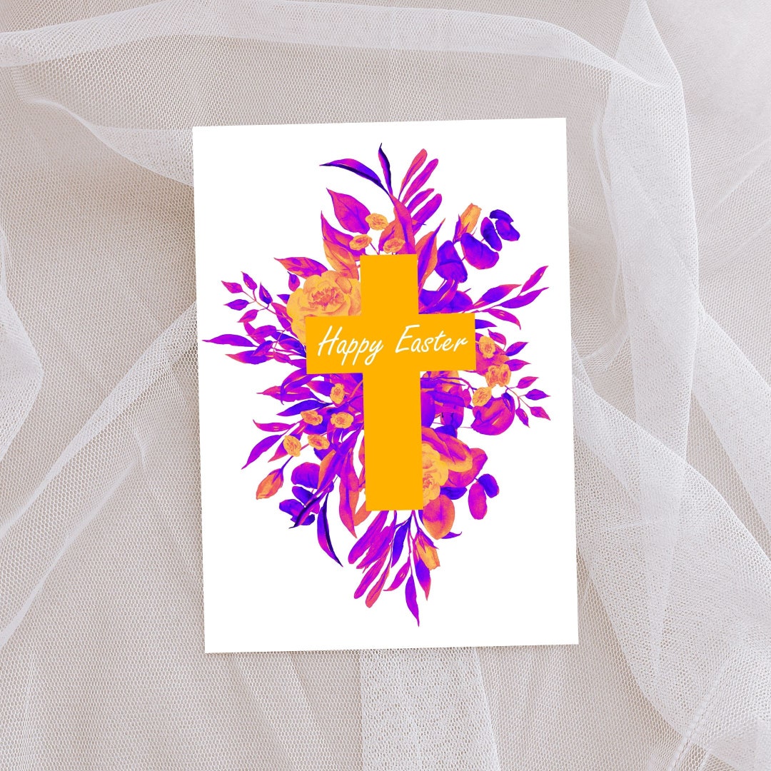 Floral Cross Easter Card, Christian Printable (PDF) - Etsy