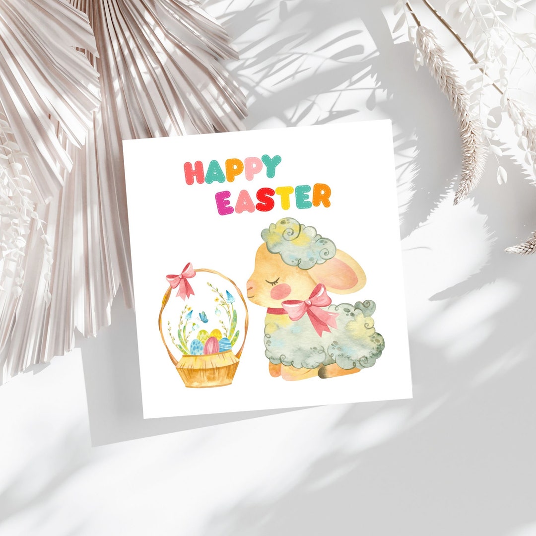 Single Easter Lamb Card PRINTABLE, Religious Happy Easter Card, Christian Cute Easter Card ...